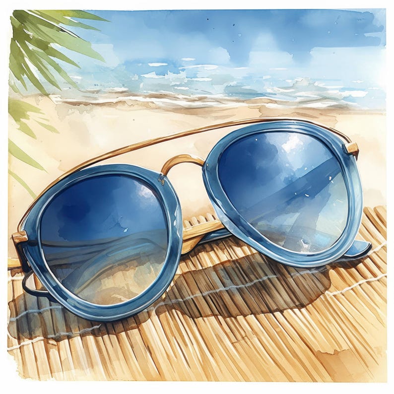12 Beach View Sunglasses Clipart Set, Summer Illustrations, Printable ...