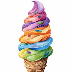 15 Colorful Ice Cream Conets Clipart Bundle, Summer Illustration ...