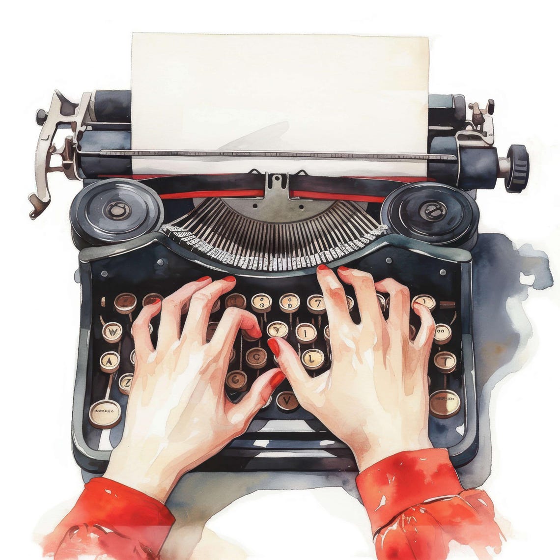 16 Writer Hands Clipart Set, Printable Watercolor Typewriter Clipart ...