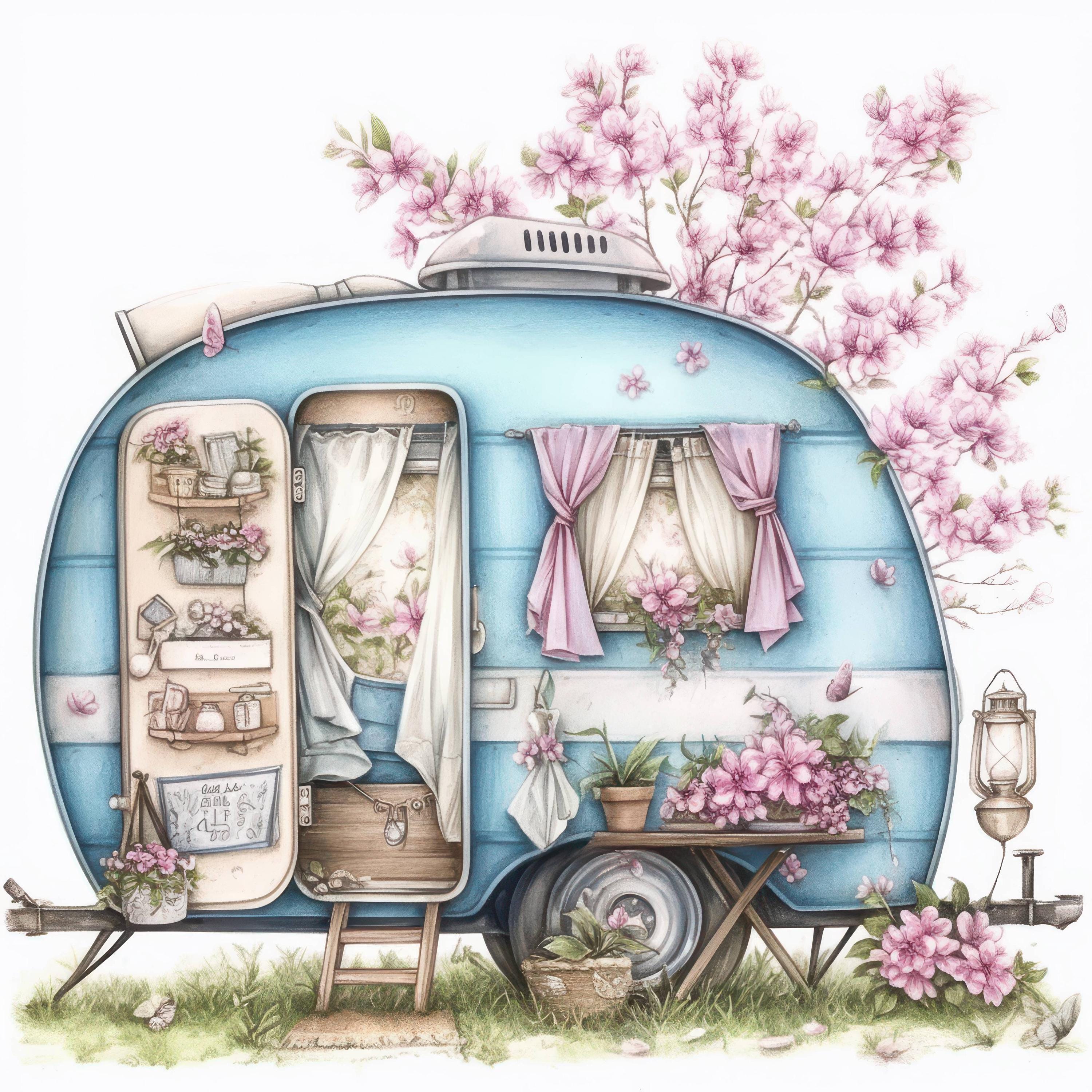 18 Cozy Caravan Clipart Bundle, Camping Images Illustrations, Printable ...
