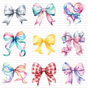 Watercolor Ribbons Clipart Bundle, Colorful Bow Clipart Set, Design ...