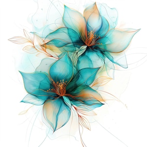 Abstract Flowers Clipart Bundle, Green Flowers, Printable Watercolor ...