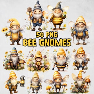 Watercolor Bee Gnomes Clipart Bundle, Cute Garden Gnome Clipart Set ...