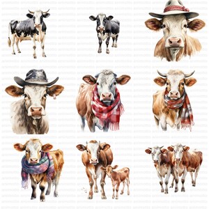 Watercolor Cows Images Clipart Bundle, Barn, Farm Animal, Milk Pail ...