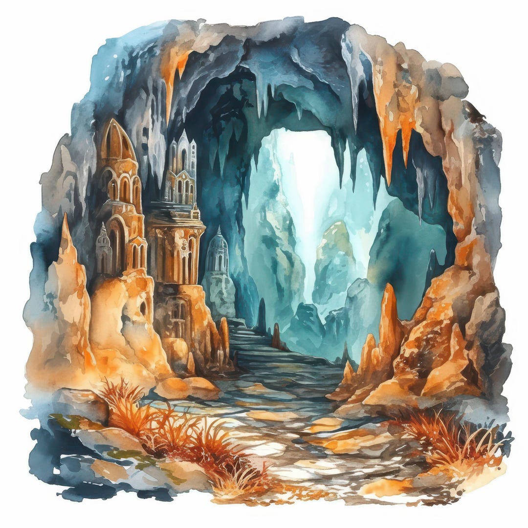 16 Cave Stalactites Clipart Set, Illuminated Underground Images ...