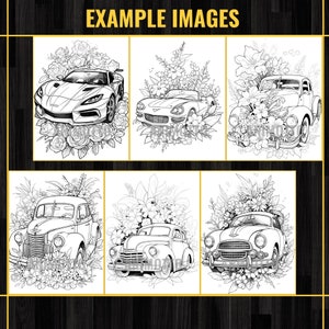 Flower Cars 60 Coloring Page Book, Adults Kids Instant Download ...