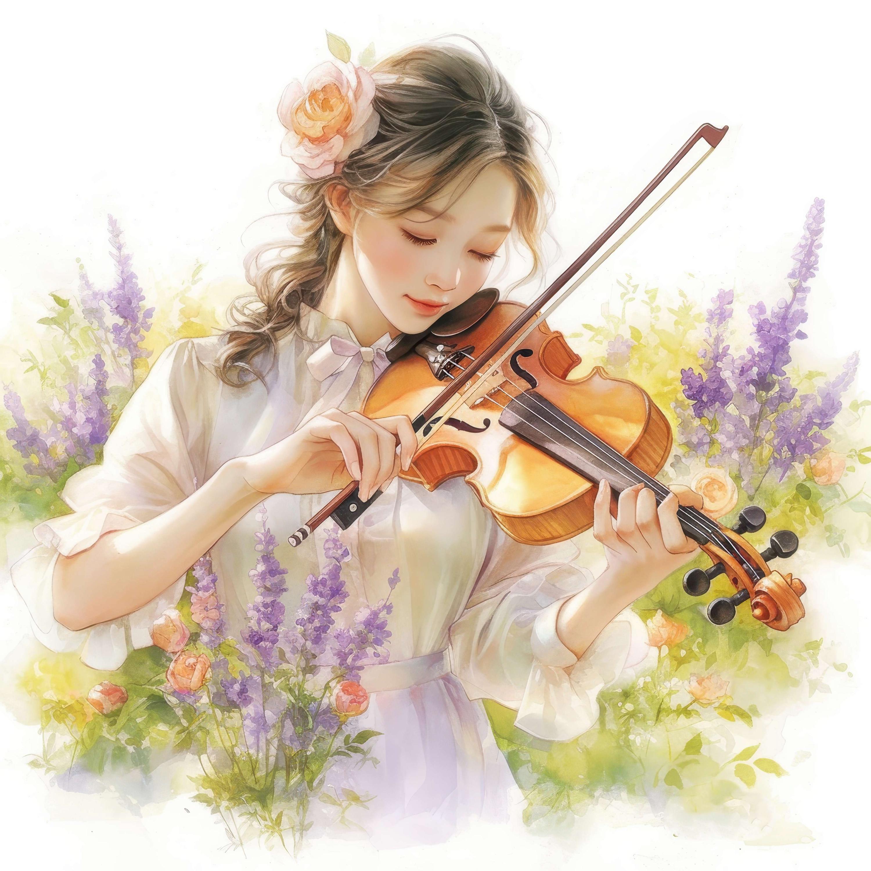 17 Woman and Violin Clipart Set, Printable Watercolor Wildflower ...