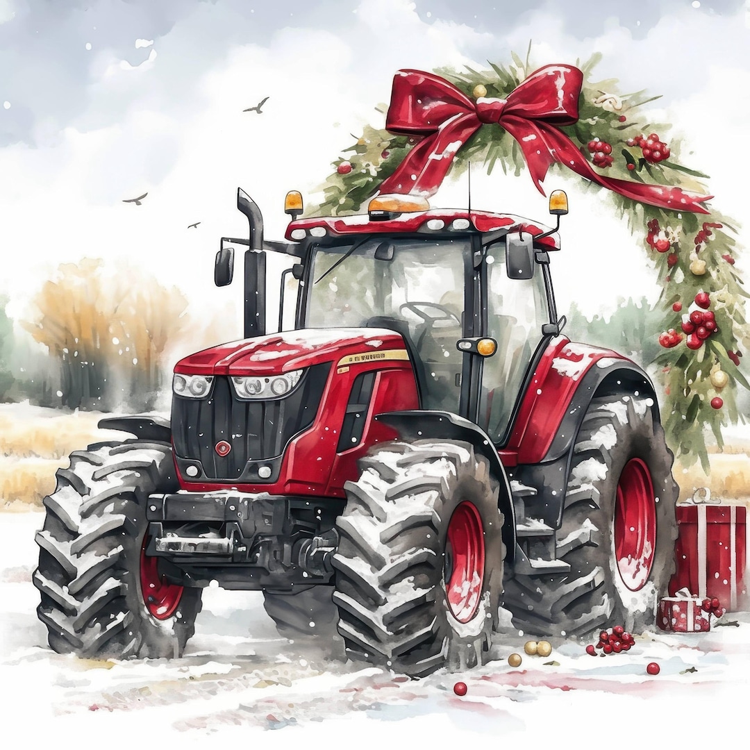 10 Christmas Farm Tractor Clipart Bundle, Christmas Farm Images ...