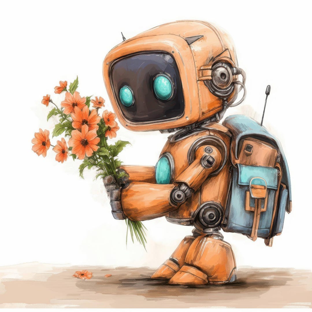 13 Cute Robots With Flowers Clipart Bundle, Printable Watercolor ...