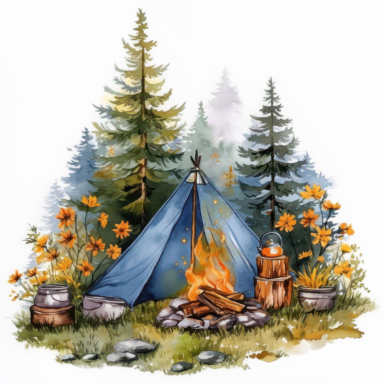 10 Camping Tents Clipart Bundle, Printable Watercolor Cozy Outdoor Tent ...