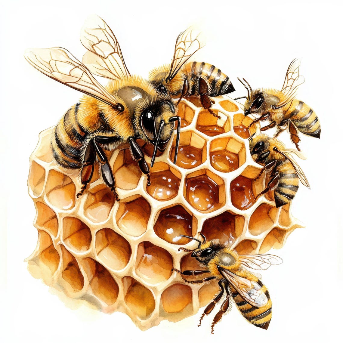 30 Bees and Honeycomb Clipart Bundle, Printable Watercolor Clipart ...