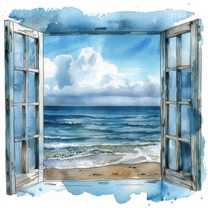 18 Window Ocean View Clipart Bundle, Window to Sea Illustrations ...