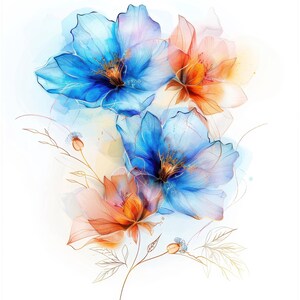 13 Abstract Blue Gold Flowers Clipart Bundle, Flowers Print, Printable ...