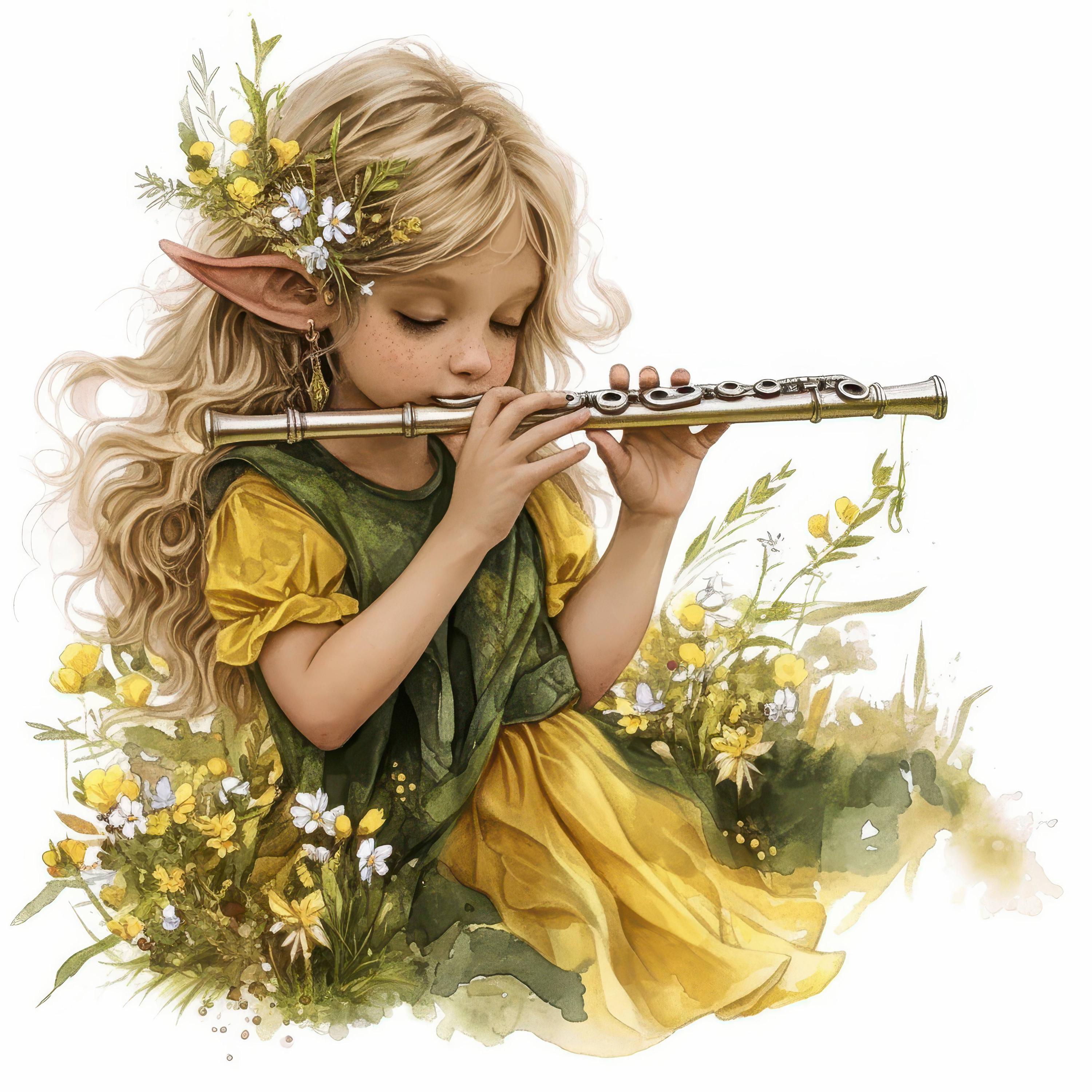 12 Funny Elf Clipart Bundle, Elf Playing Flute Illustrations, Printable ...