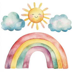 20 Sun and Rainbow Watercolor Clipart, Nursery Rainbow Image ...