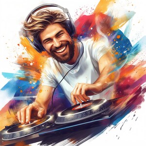 8 Jamming DJ Clipart Bundle, Printable Watercolor Disco Music Image ...