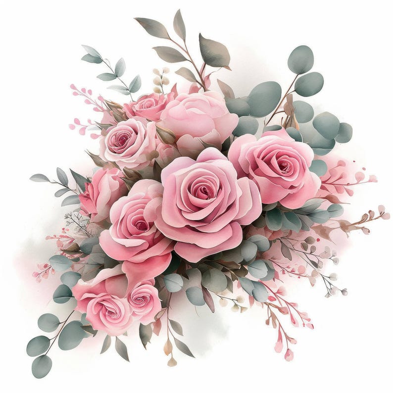 16 Pink Rose Garland Clipart Bundle, Floral Border Illustrations ...