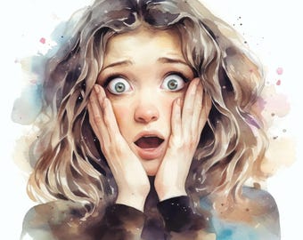 Watercolor Woman Emotions Clipart Bundle: High-resolution JPG (digital ...