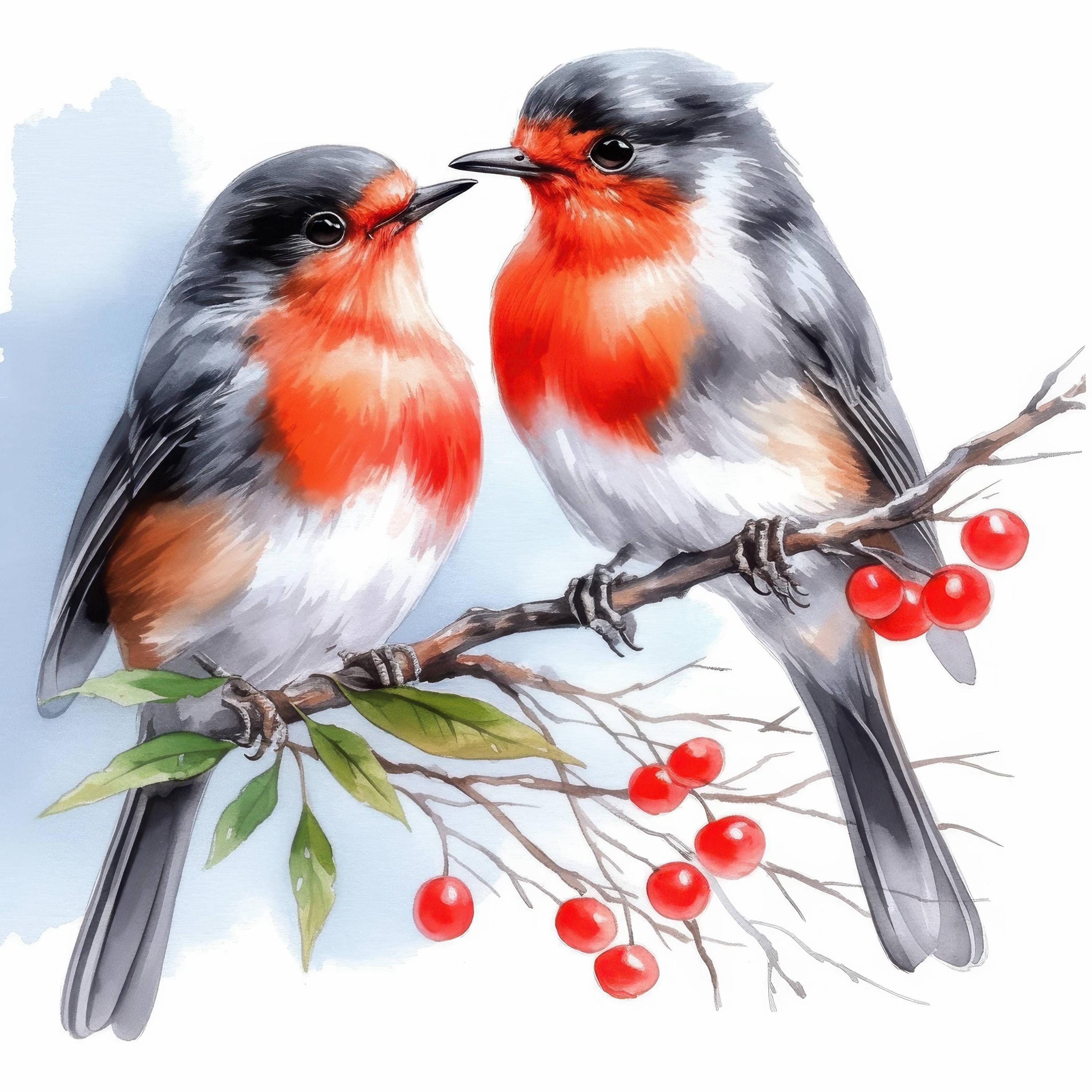 16 Christmas Robin Couple Clipart Bundle, Xmas Robin Bird Images ...