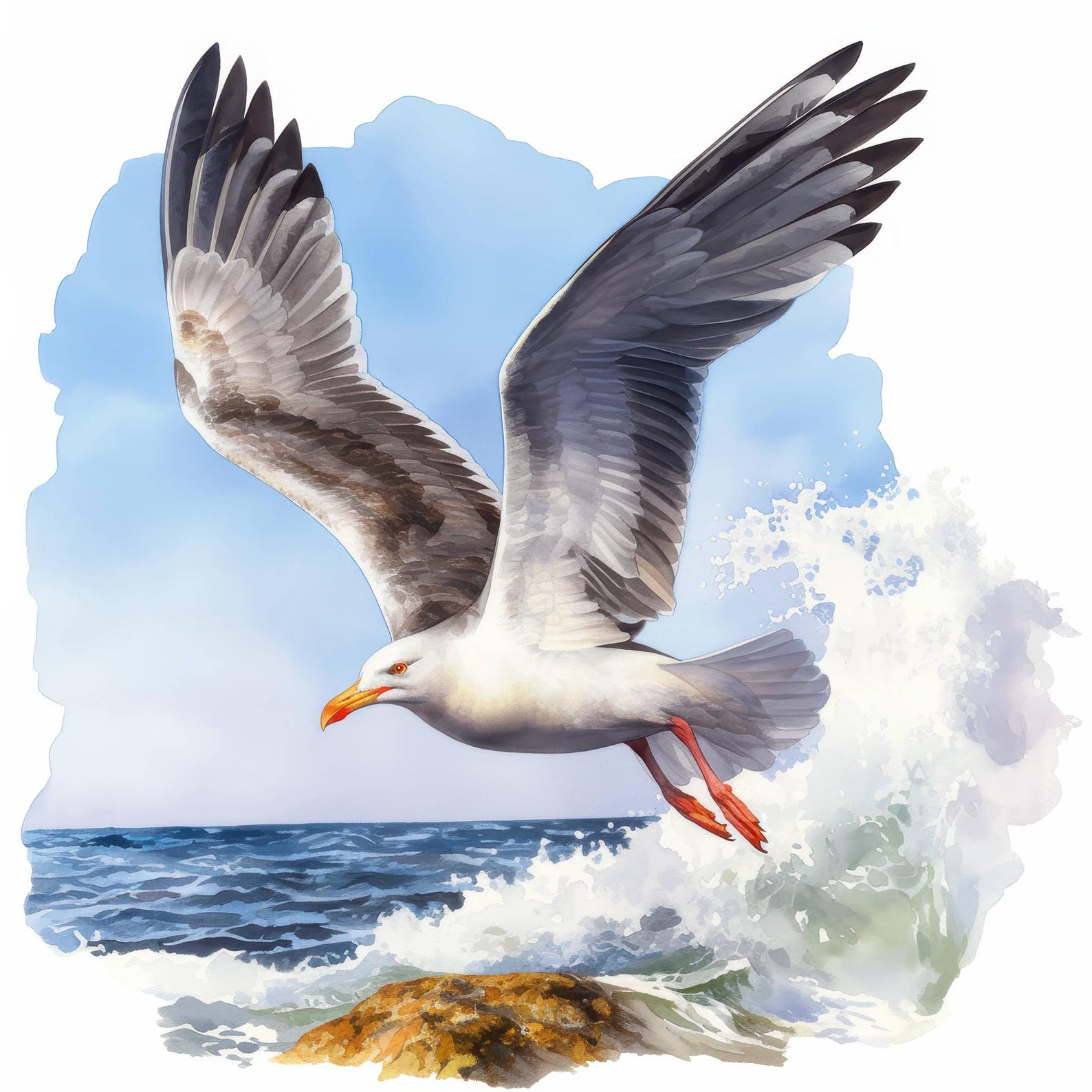 15 Coastal Seagull Clipart Bundle, Printable Watercolor Seagull With ...