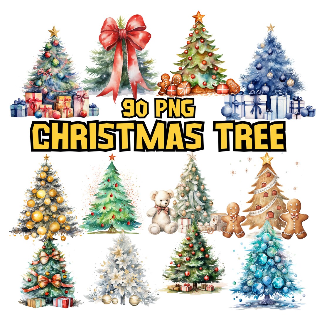 Watercolor Christmas Tree Clipart Bundle | Painted Tree Bundle ...