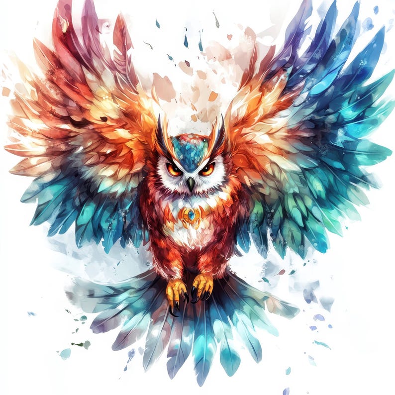 9 Majestic Owl Flying Clipart Bundle, Printable Watercolor Illustration ...