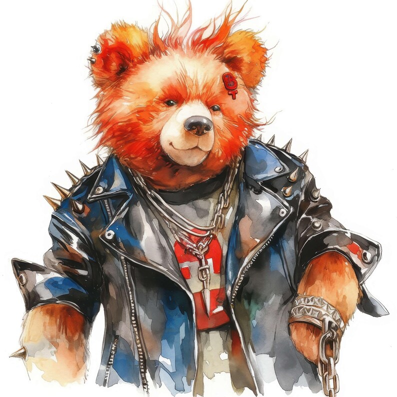 20 Bear Punk Clipart Set, Printable Watercolor Punk Rock Prints ...