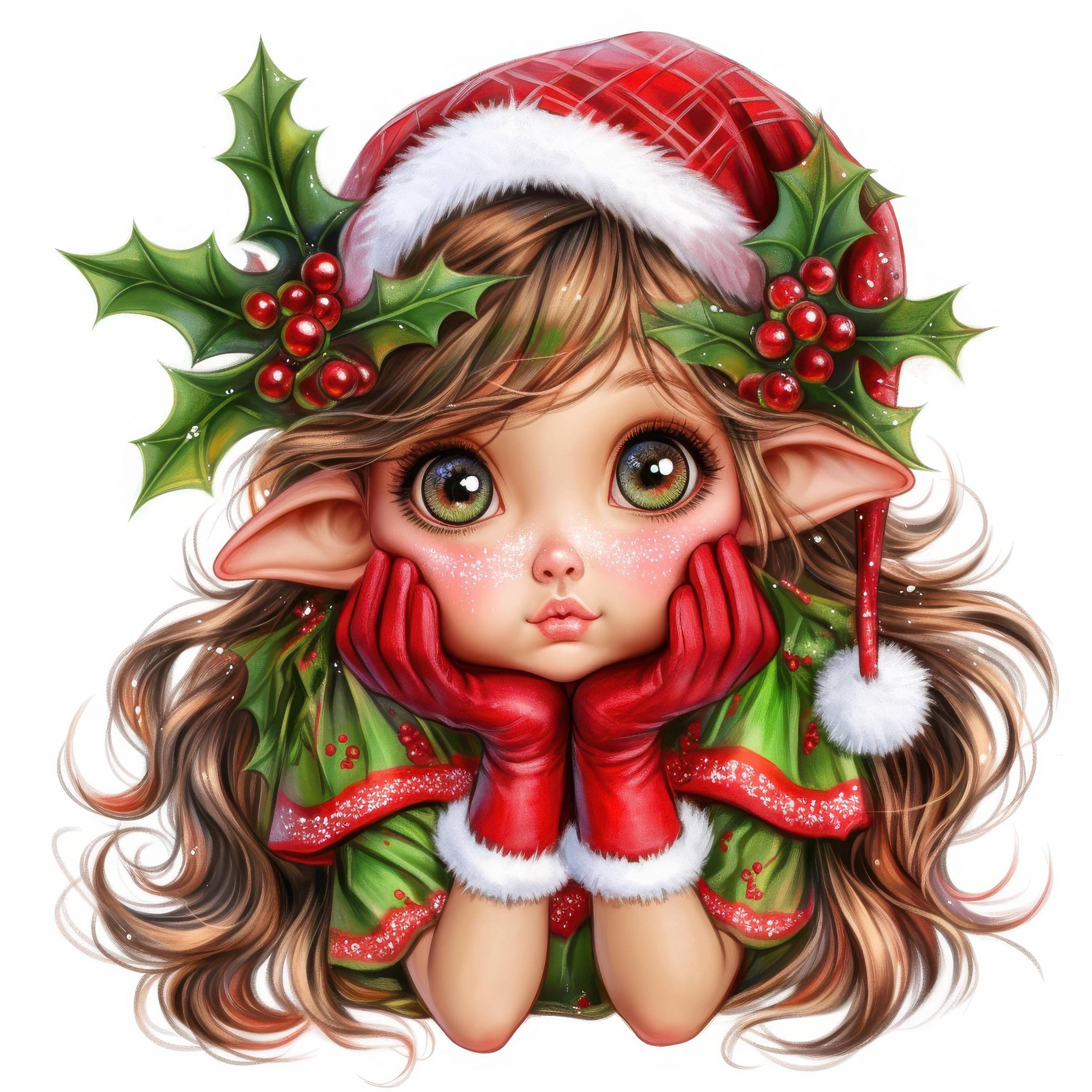 19 Christmas Elf Cards Clipart Bundle, Printable Watercolor Elves ...