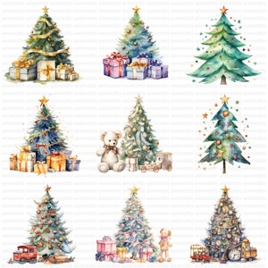 Watercolor Christmas Tree Clipart Bundle | Painted Tree Bundle ...