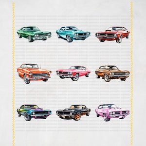 Watercolor Muscle Cars Clipart Bundle, Classic Car Clipart Set, Muscle ...