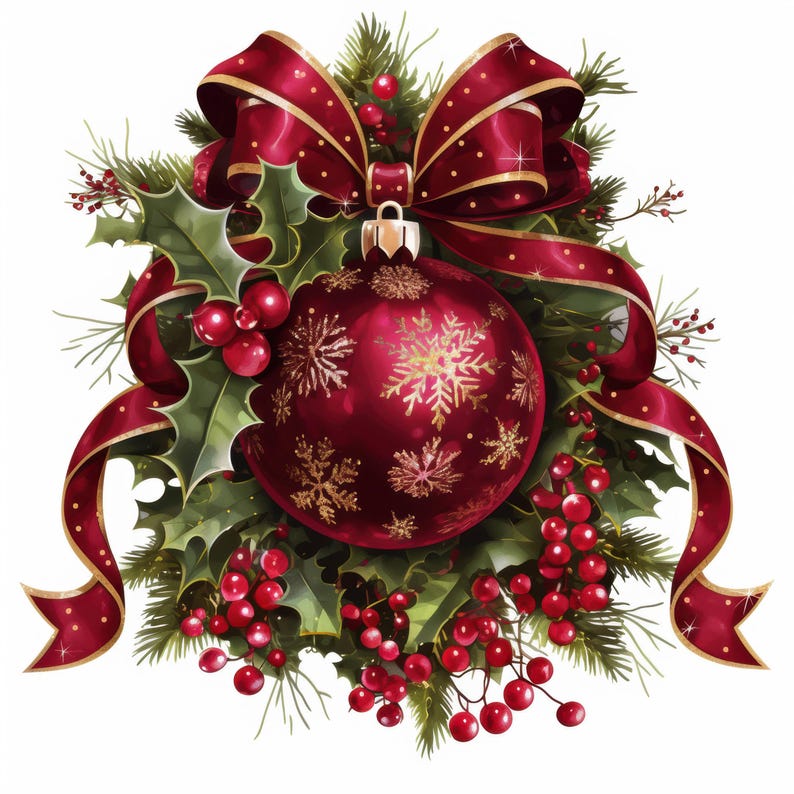 20 Red Christmas Baubles Clipart Bundle, Printable Watercolor ...