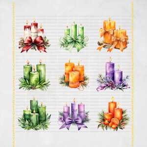 Watercolor Christmas Candles Clipart Bundle, Festive Candle Images ...