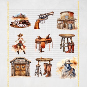 Watercolor Western Clipart Bundle, Wild West PNG Graphics, Cowboy Boots ...