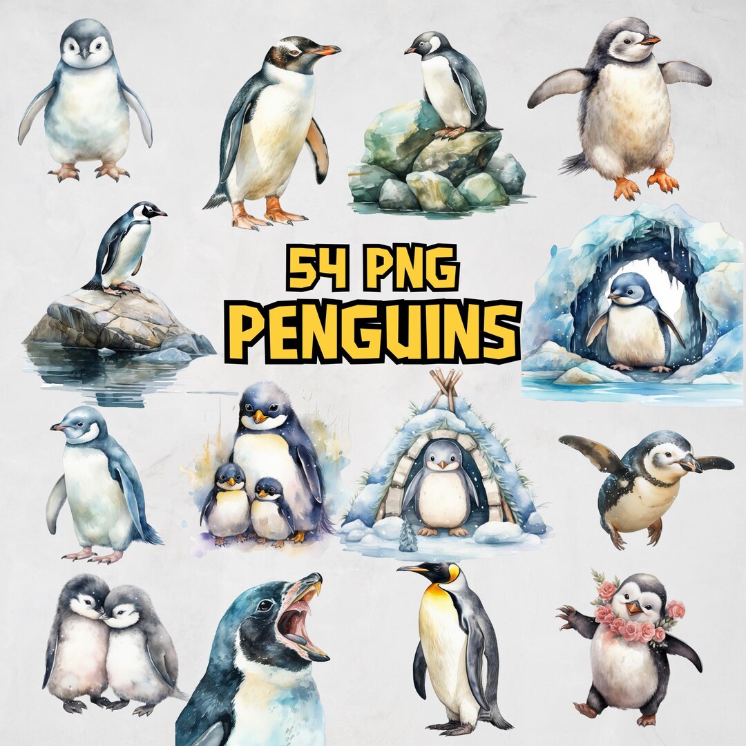 Watercolor Penguins Clipart Bundle, Adorable Penguin Images, Cute ...