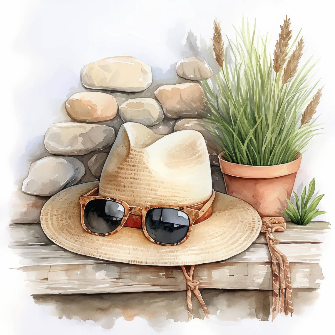 10 Summer Hat and Sunglasses Clipart Set, Seasonal Images, Printable ...