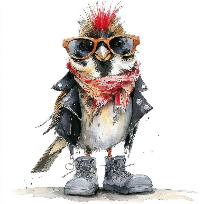 21 Punk Bird Clipart Set, Printable Watercolor Whimsical Birds Clipart ...