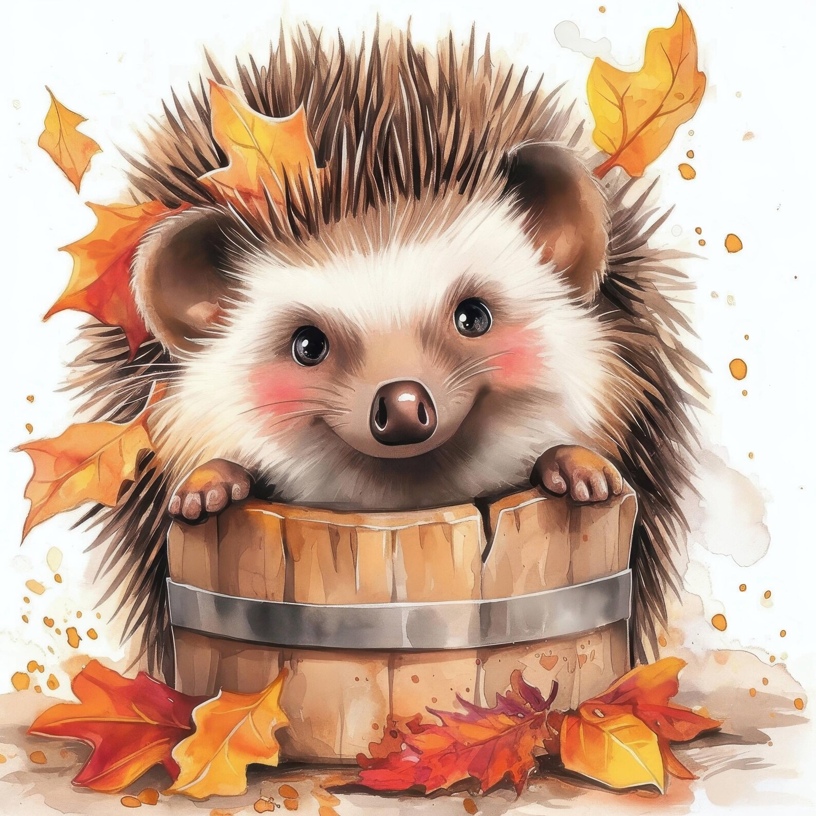 13 Fall Hedgehog With Leaves Clipart Bundle, Printable Watercolor Fall ...