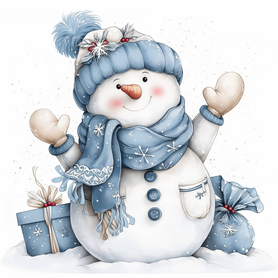 11 Adorable Blue Snowman Clipart Bundle, Cute Winter Illustration ...