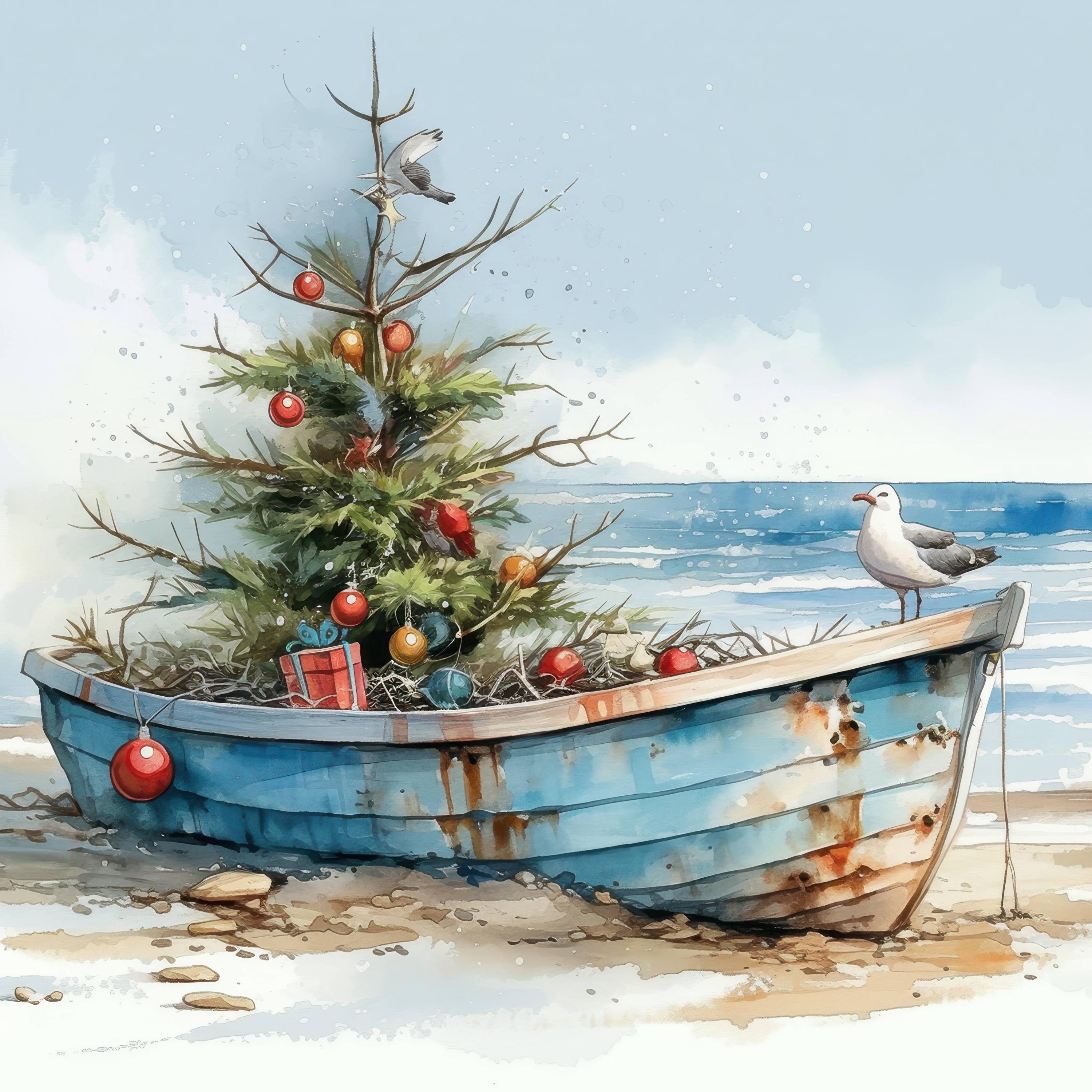 10 Nautical Christmas Clipart Bundle, Coastal Xmas Illustrations ...