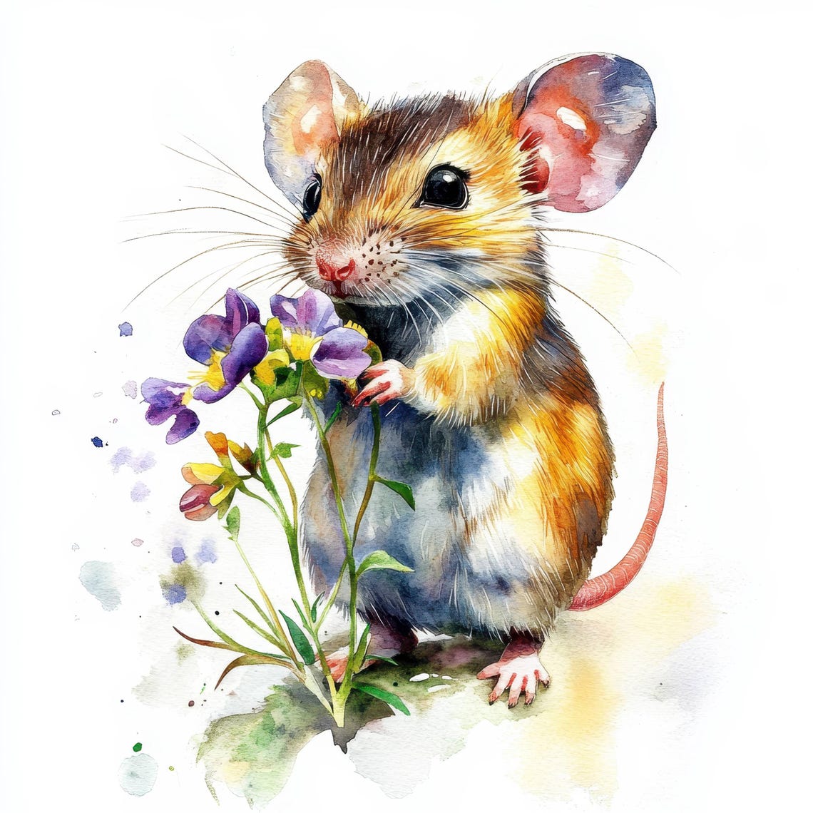 21 Mouse With Flower Watercolor Clipart Bundle, Printable Mouse ...