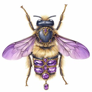 12 Jewelled Purple Bees Clipart, Bee Illustration, Printable Watercolor ...