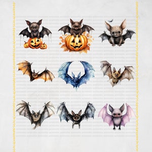 Watercolor Bats Clipart Bundle, Cute Bats Clipart Set, Spooky Bat ...