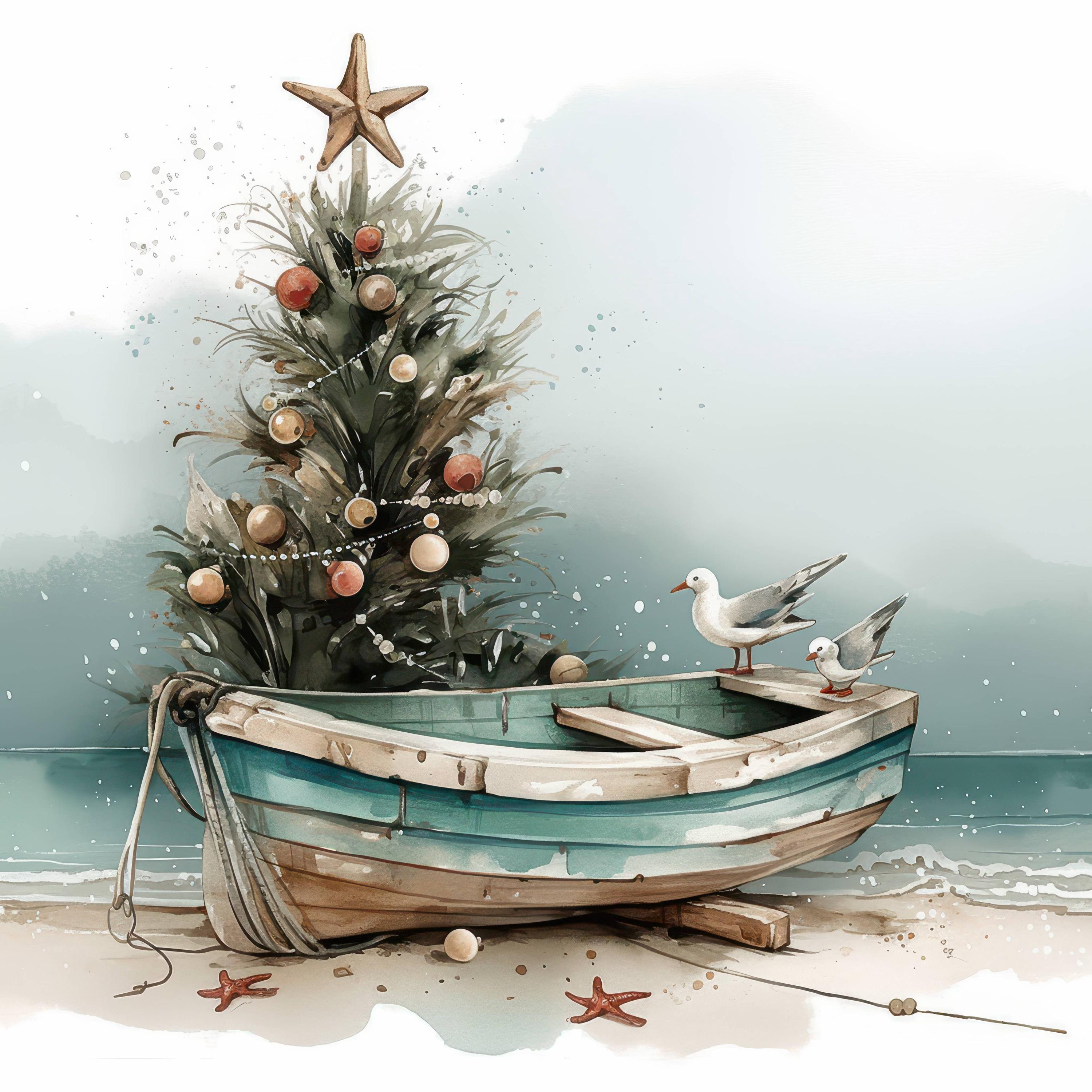 10 Nautical Christmas Clipart Bundle, Coastal Xmas Illustrations ...