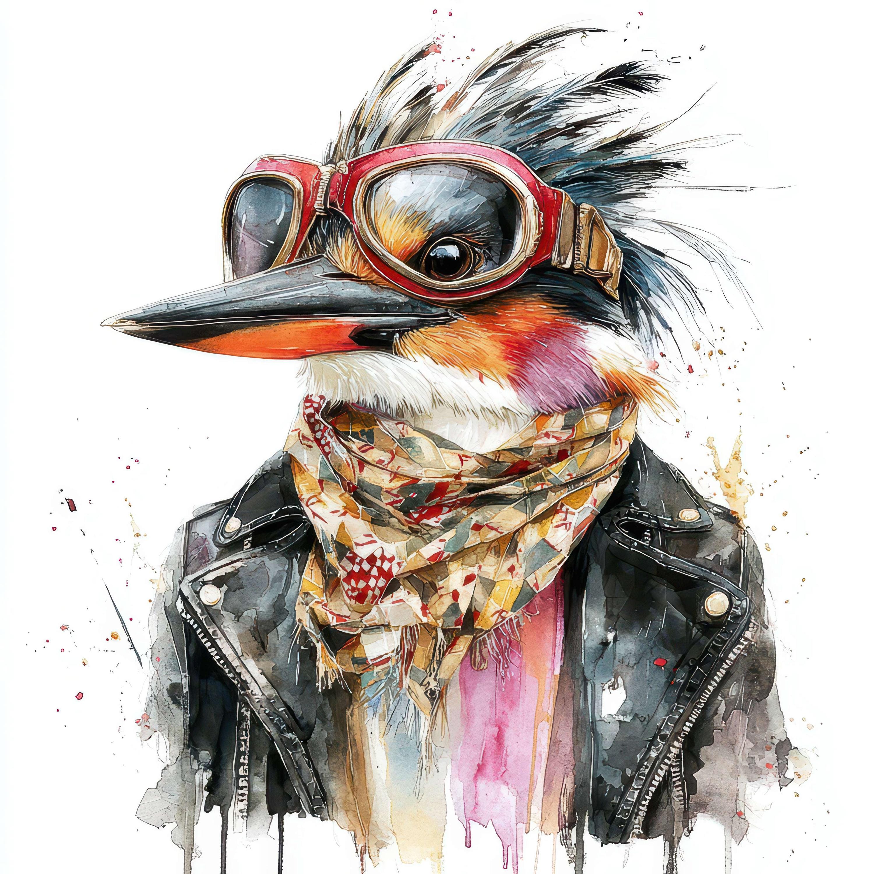 21 Punk Bird Clipart Set, Printable Watercolor Whimsical Birds Clipart ...