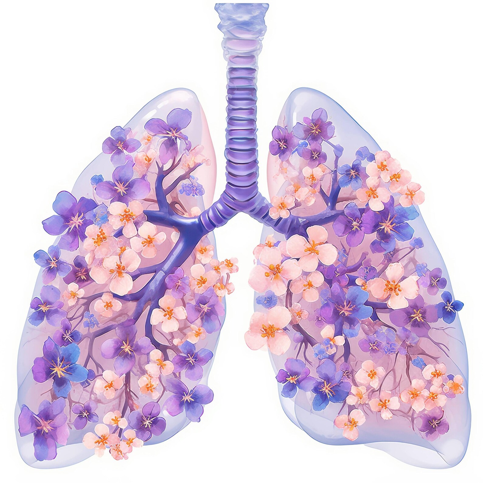 10 Spring Lungs Clipart Bundle, Floral Human Lung Illustrations ...