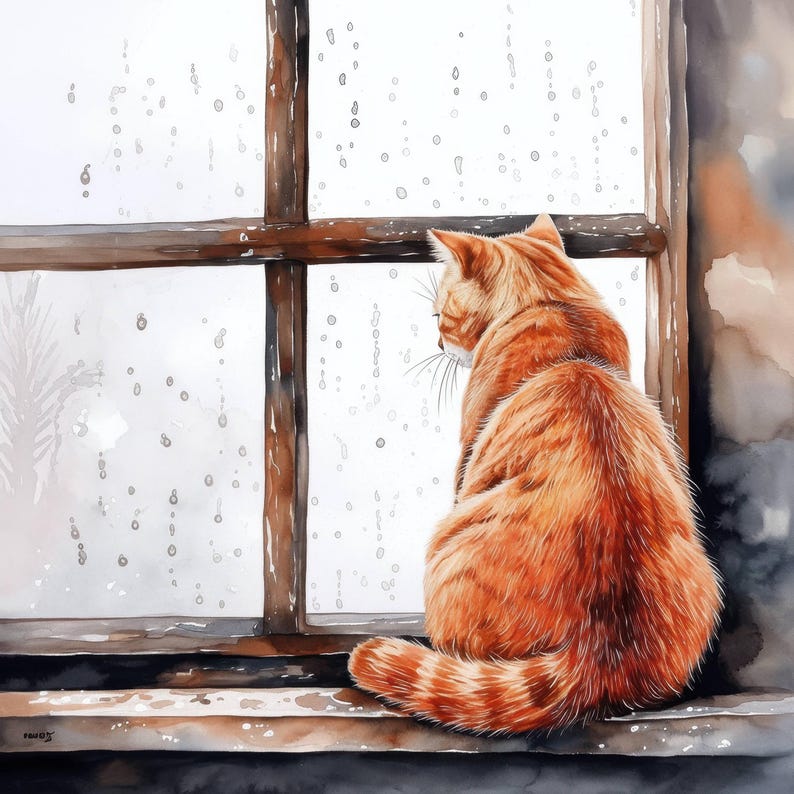 12 Cat Watching Rain Clipart Bundle, Cozy Window Illustrations ...