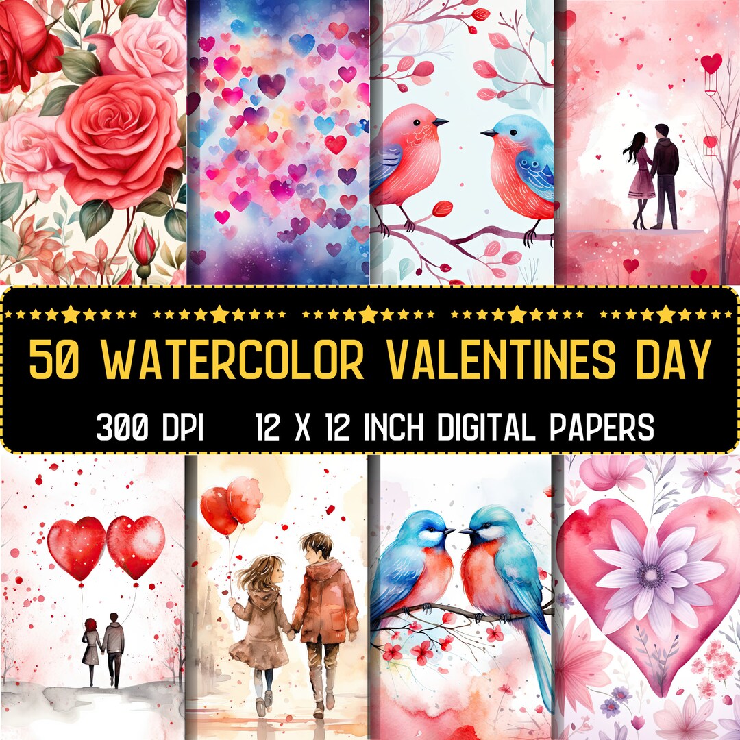Watercolor Valentine's Day Printable Digital Paper, Watercolor ...