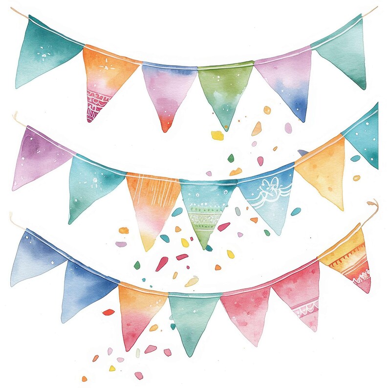 16 Party Bunting Clipart Set, Printable Watercolor Party Clipart, High ...