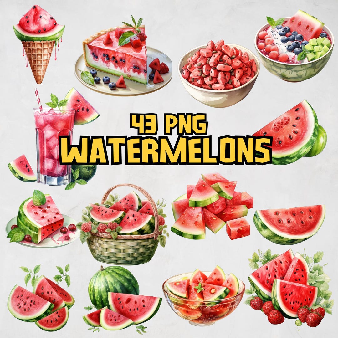 Watercolor Watermelon Clipart Bundle, Summer Fruits Clipart, Food PNG ...