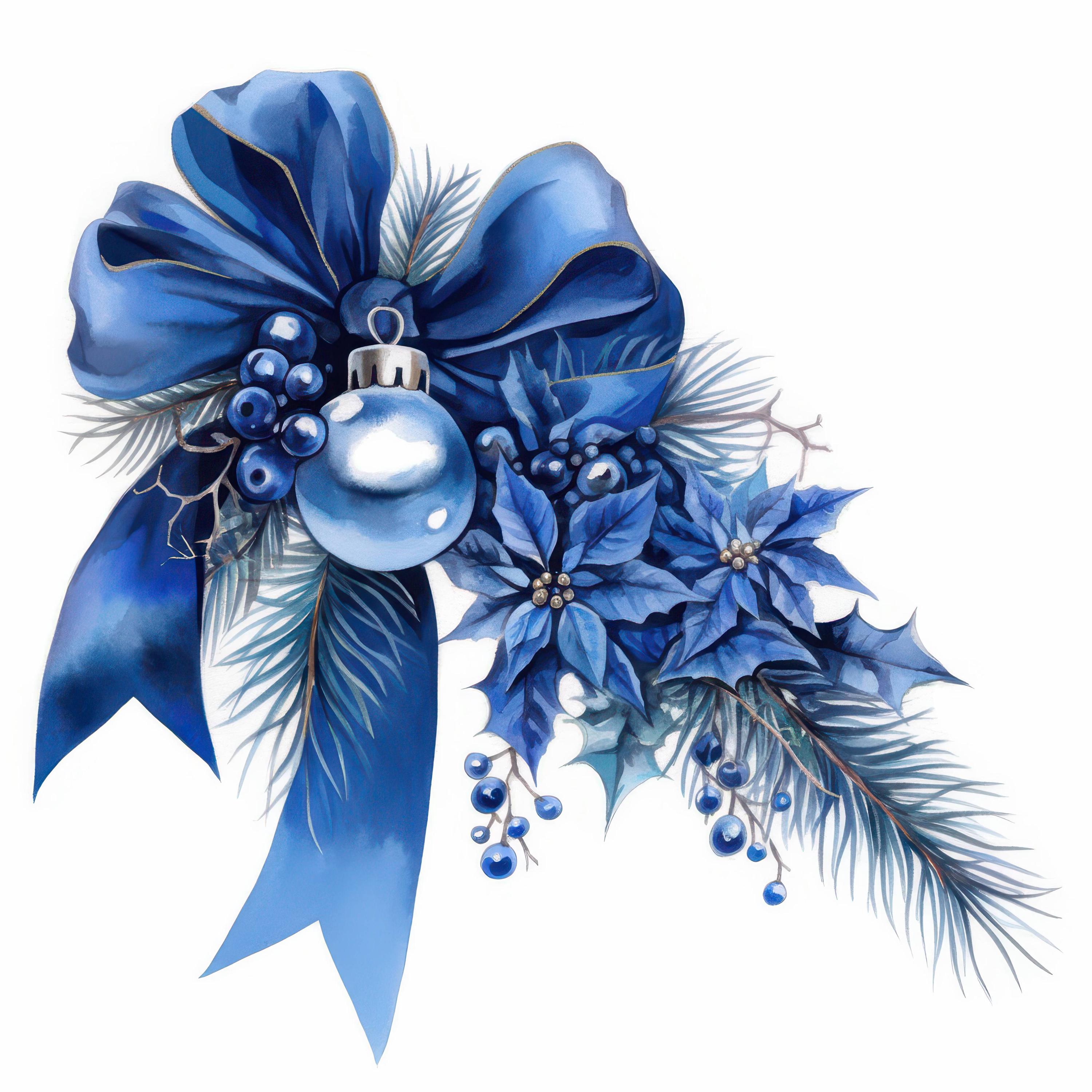 13 Elegant Blue Christmas Clipart Bundle, Printable Watercolor Bauble ...